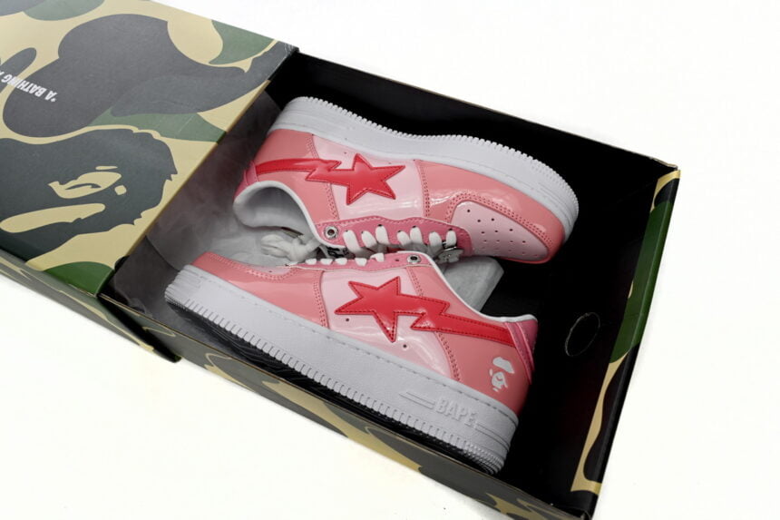 A Bathing Ape Bape Sta Low Pink Paint Leather - Naya's Vault